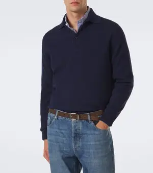Brunello Cucinelli Cashmere Polo Sweater - Blue