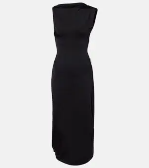 Victoria Beckham Draped Embellished Satin Midi Dress - Black