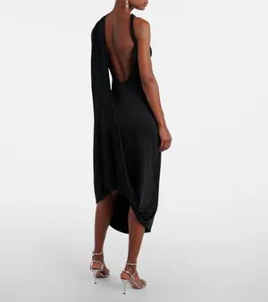Victoria Beckham Draped Embellished Satin Midi Dress - Black