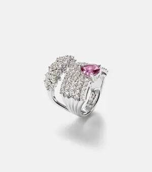 Yeprem 18kt White Ring With Diamonds And Sapphire