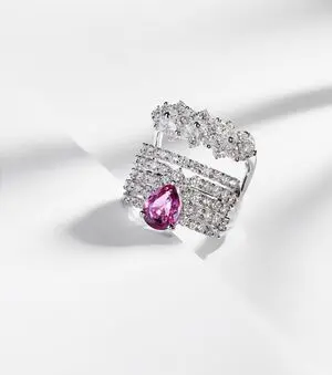 Yeprem 18kt White Ring With Diamonds And Sapphire