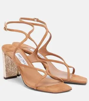 JIMMY CHOO Azie 85 Embellished Suede Sandals - Brown