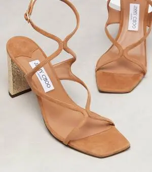 JIMMY CHOO Azie 85 Embellished Suede Sandals - Brown