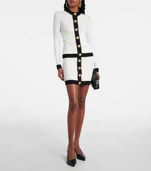 Balmain Ribbed-knit Miniskirt - White