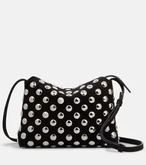 Khaite Lina Medium Studded Suede Crossbody Bag - Black