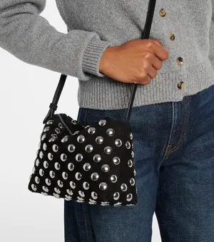 Khaite Lina Medium Studded Suede Crossbody Bag - Black