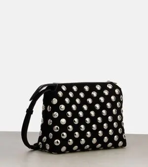 Khaite Lina Medium Studded Suede Crossbody Bag - Black