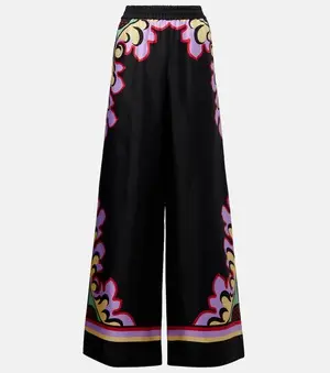 La DoubleJ Printed Silk Palazzo Pants - Black