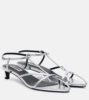 JIL SANDER Metallic Leather Pointed Toe Sandals - Silver