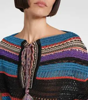 Valentino Garavani Crochet Striped Lamé Poncho