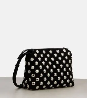 Khaite Lina Medium Studded Suede Crossbody Bag - Black