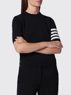 Thom Browne Short-sleeved Crew Neck Jumper In Virgin Wool With 4-bar Stripe - Blue