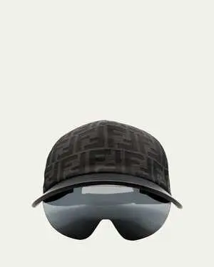 Fendi Eyecap Shield Sunglasses With Baseball Cap - Shiny Blacksmoke Mirror