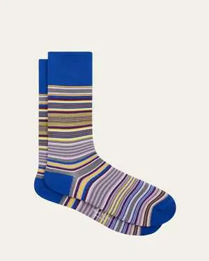 Paul Smith Kahn Signature Stripe Crew Socks 45 Cobalt