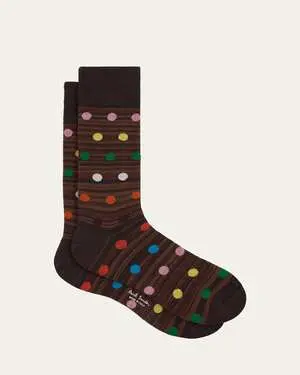 Paul Smith Kinsley Polka Dot Signature Stripe Crew Socks 66 Chocolate