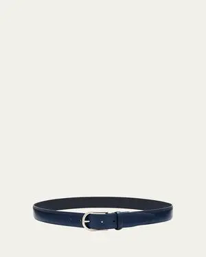Brioni Round-buckle Leather Belt - Navy