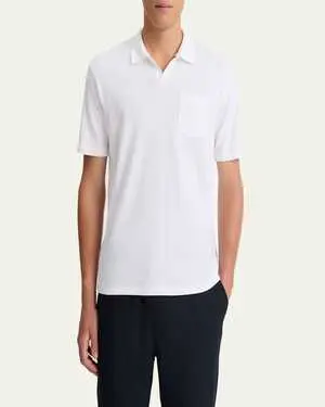 Vince Textured Johnny Collar Polo Shirt - Optic White