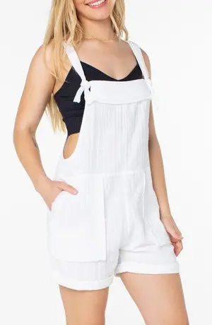 Roxy Sundown Dive Cotton Gauze Short Overalls - Snow White Solid