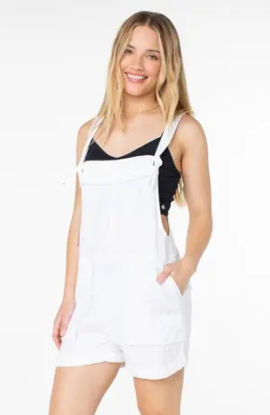 Roxy Sundown Dive Cotton Gauze Short Overalls - Snow White Solid