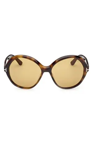TOM FORD Annabelle 60mm Gradient Round Sunglasses - Shiny Dark Havana/ Eco/ Vicuna