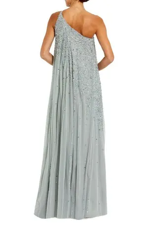 Mac Duggal One Shoulder Embellished Trapeze A-line Gown - Sage