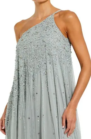 Mac Duggal One Shoulder Embellished Trapeze A-line Gown - Sage