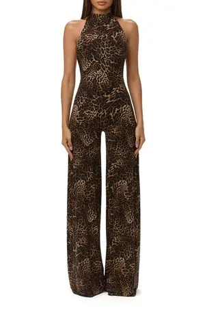 Naked Wardrobe Print Wide Leg Halter Jumpsuit - Spotted Leopard