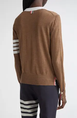 Thom Browne 4-bar Relaxed Fit V-neck Virgin Wool Cardigan - Walnut