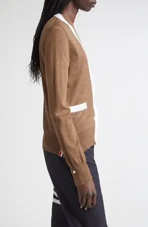 Thom Browne 4-bar Relaxed Fit V-neck Virgin Wool Cardigan - Walnut