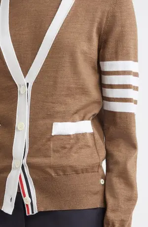 Thom Browne 4-bar Relaxed Fit V-neck Virgin Wool Cardigan - Walnut