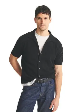 Naadam Signature Cashmere Short Sleeve Button Down - Black