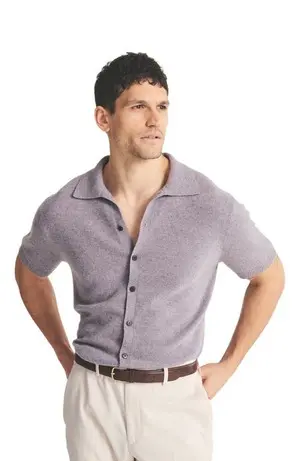 Naadam Signature Cashmere Short Sleeve Button Down - Fog