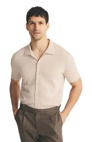 Naadam Signature Cashmere Short Sleeve Button Down - Light Sand