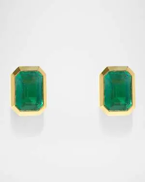 AZLEE 18k Yellow Gold Stud Earrings - Emerald