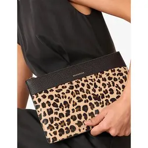 Whistles Leopard-print Paneled Leather Clutch