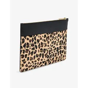Whistles Leopard-print Paneled Leather Clutch
