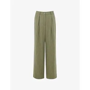 Whistles Lottie Pinstriped Wide-leg Trousers - Khaki/olive