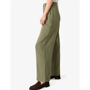 Whistles Lottie Pinstriped Wide-leg Trousers - Khaki/olive