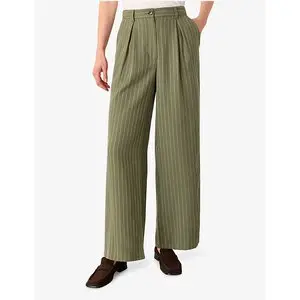 Whistles Lottie Pinstriped Wide-leg Trousers - Khaki/olive
