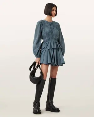 ALLSAINTS AllSaints Tulip Cotton Mini Skirt Blue