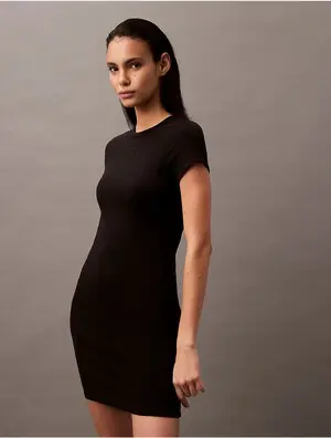 Calvin Klein Cotton Contour Rib Monogram Mini Dress - Black