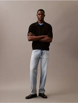 Calvin Klein Smooth Cotton Waffle Sweater Polo Shirt - Black