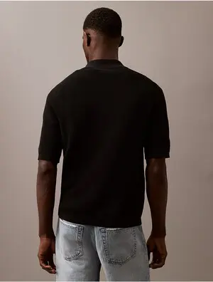Calvin Klein Smooth Cotton Waffle Sweater Polo Shirt - Black