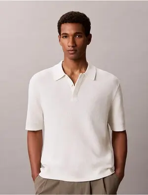 Calvin Klein Smooth Cotton Waffle Sweater Polo Shirt - Tofu