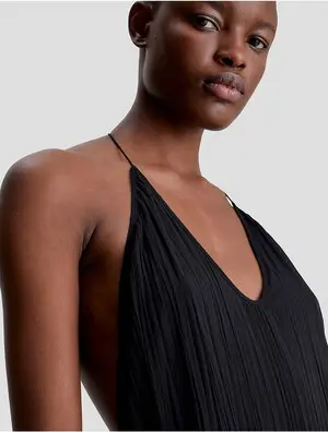 Calvin Klein Pleated Texture Maxi Slip Dress In Black - 60% Off |  Editorialist