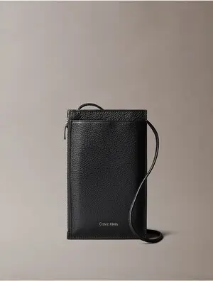 Calvin Klein Foil Logo Leather Phone Crossbody Bag - Black