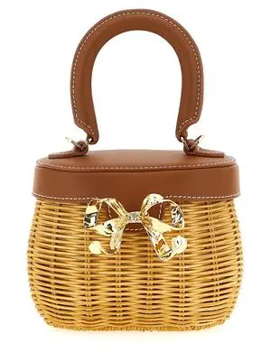 SELF-PORTRAIT Rattan Bow Basket Handbag - Brown