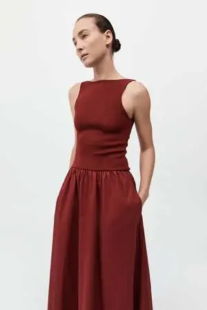 ST. AGNI Bateau Cut Out Dress - Berry