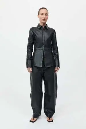 ST. AGNI Leather Panelled Shirt