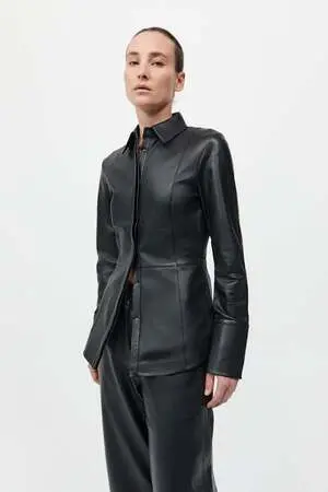 ST. AGNI Leather Panelled Shirt